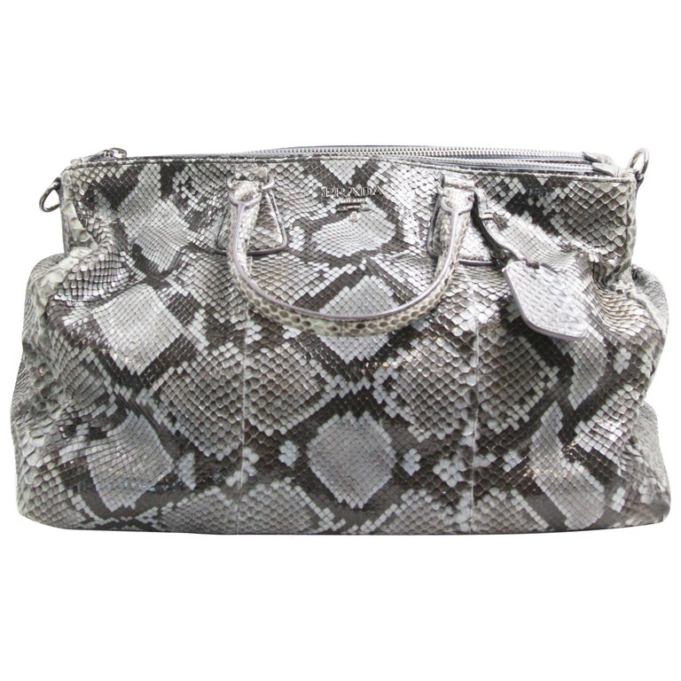 Prada Snake Skin Tote Python Large Neutral Shoulder Bag For Sale at 1stDibs