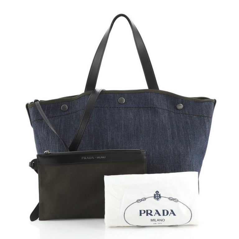 Prada Snap Shopping Tote Denim Large at 1stDibs