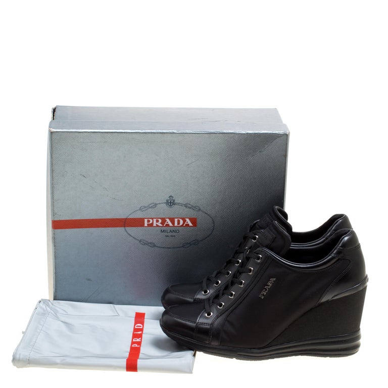 Prada Sport Black Canvas and Leather Wedge Sneakers Size 39.5 For Sale ...