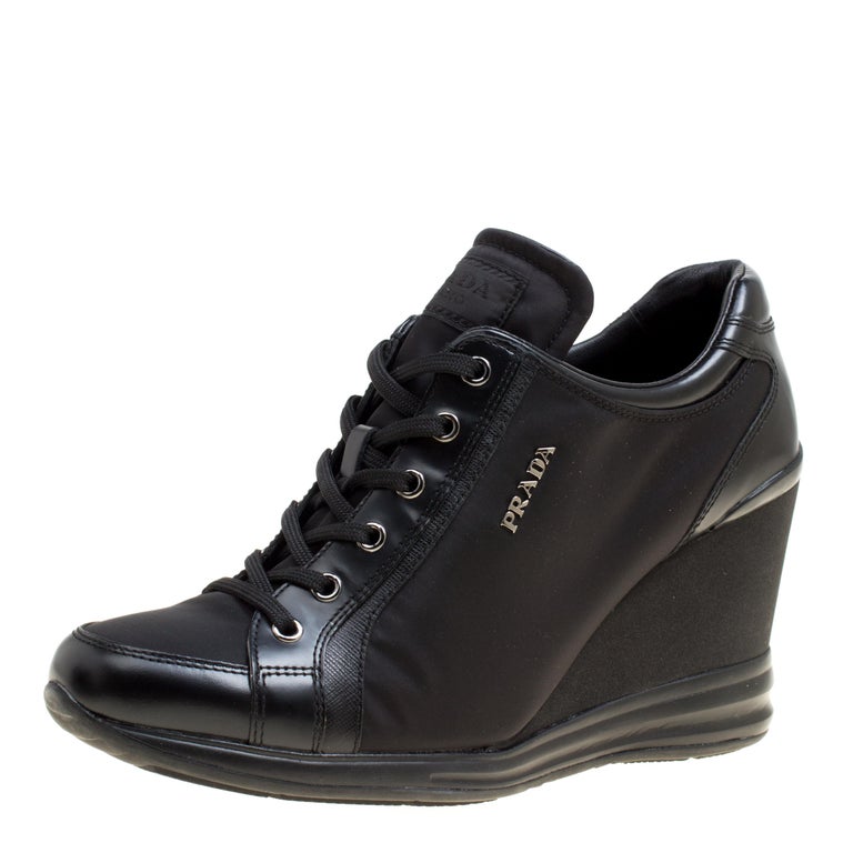 Prada Sport Black Canvas and Leather Wedge Sneakers Size 39.5 For Sale ...