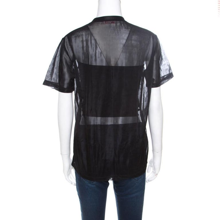 Prada Sport Black Knit Mesh Sheer Short Sleeve Top XS For Sale at ...