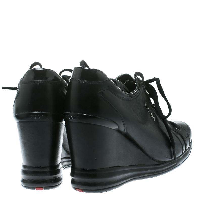 Prada Sport Black Leather Wedge Sneakers Size 39 For Sale at 1stDibs ...