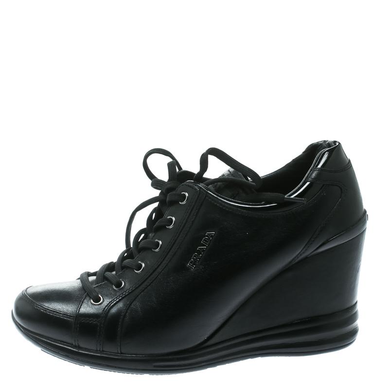 Prada Sport Black Leather Wedge Sneakers Size 39 For Sale at 1stDibs ...