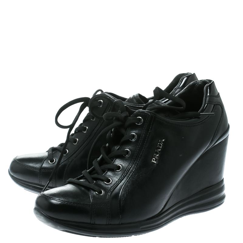 Prada Sport Black Leather Wedge Sneakers Size 39 For Sale at 1stDibs ...
