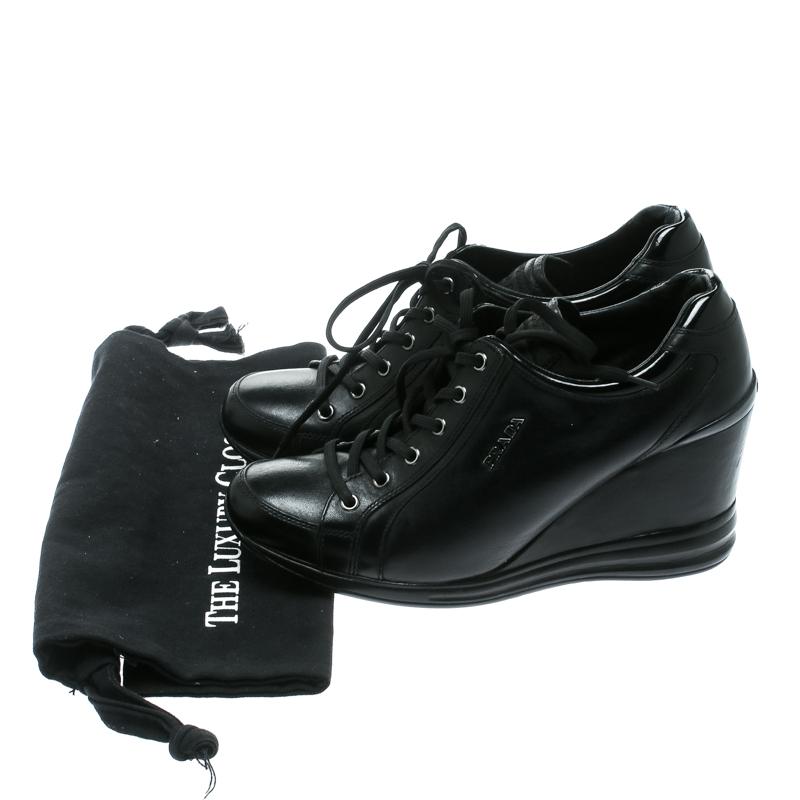 Prada Sport Black Leather Wedge Sneakers Size 39 For Sale at 1stDibs ...