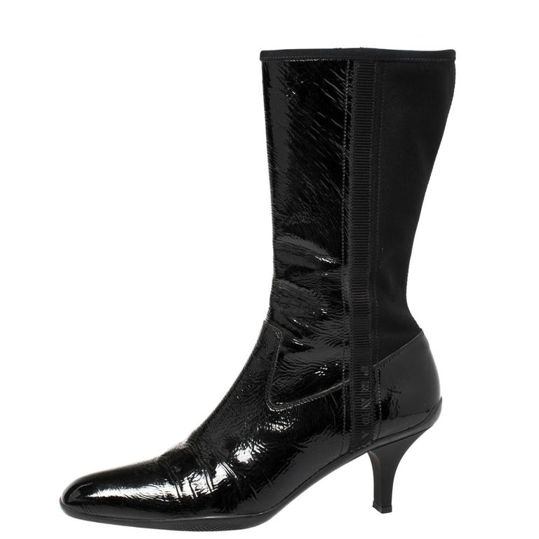 Prada Sport Black Patent Leather And Fabric Mid-Length Boots Size 39.5 ...