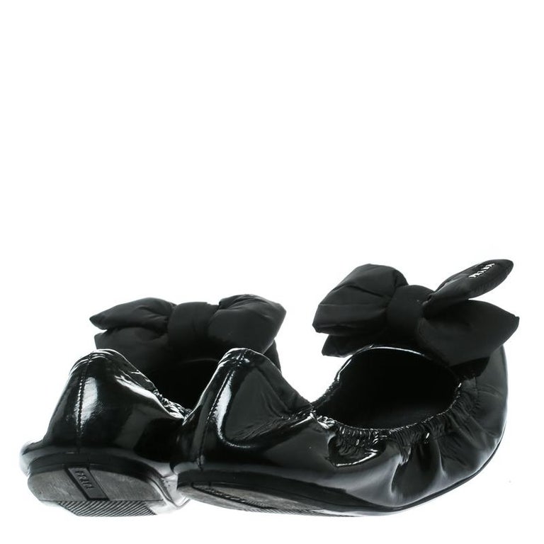 Prada Sport Black Patent Leather Bow Detail Scrunch Ballet Flat Size 40 For Sale at 1stDibs ...