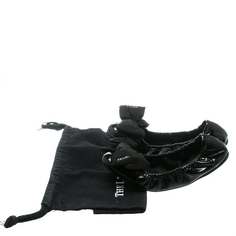 Prada Sport Black Patent Leather Bow Detail Scrunch Ballet Flat Size 40 For Sale at 1stDibs ...