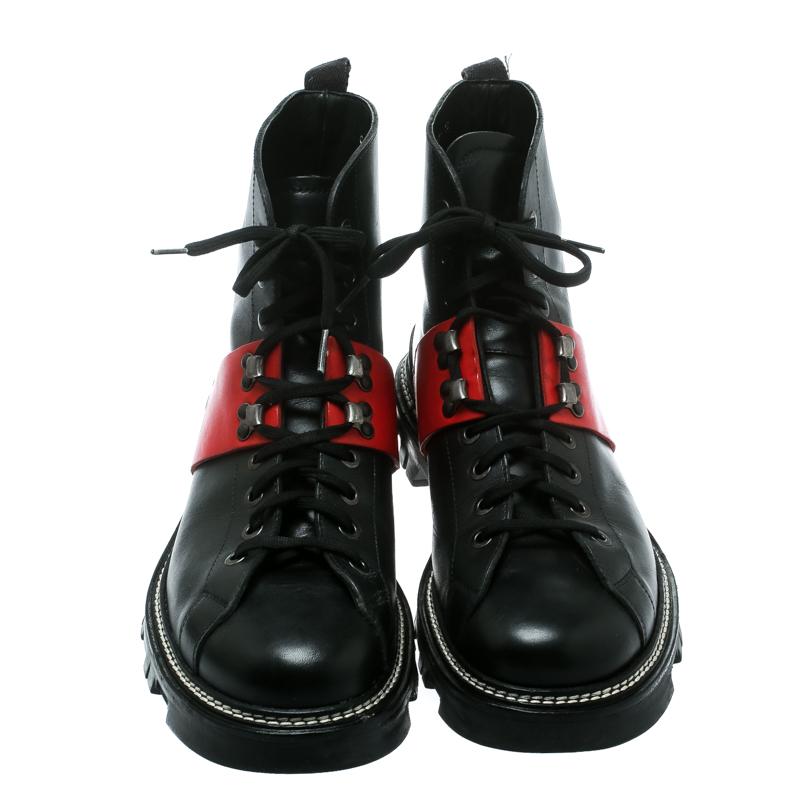 Prada Sport Black/Red Leather High Top Combat Boots Size 44 For Sale at ...