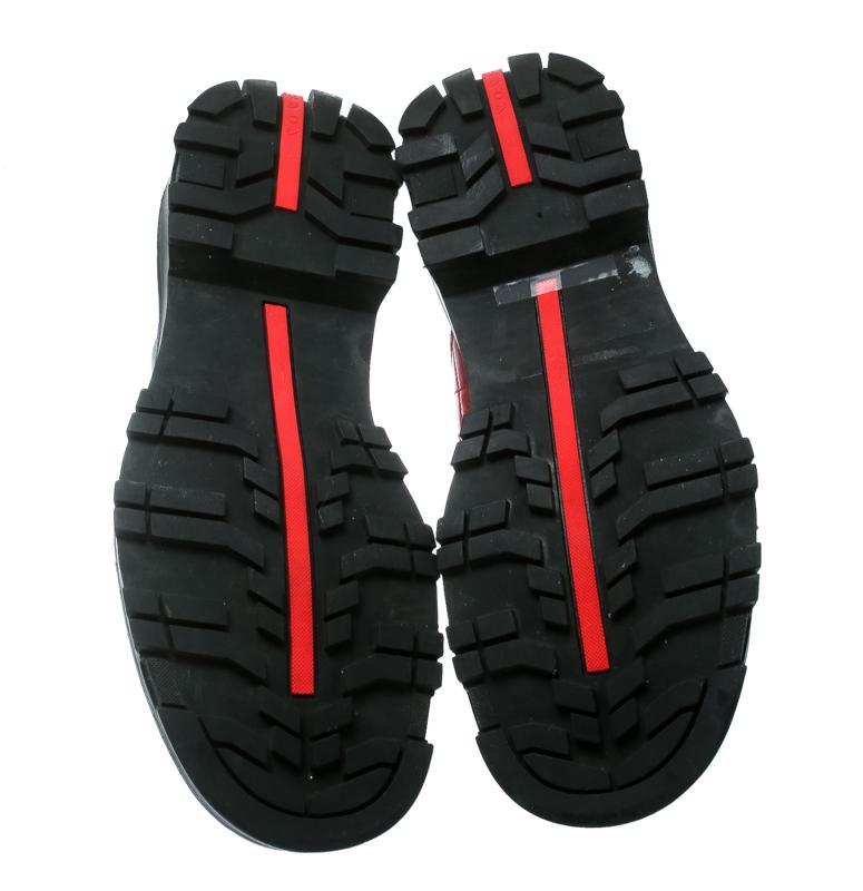 Prada Sport Black/Red Leather High Top Combat Boots Size 44 For Sale at ...