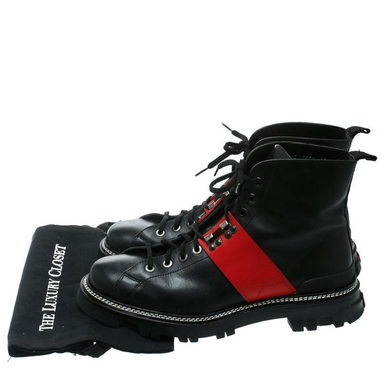 Prada Sport Black/Red Leather High Top Combat Boots Size 44 For Sale at ...