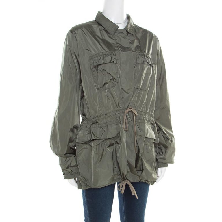 Prada Sport Olive Green Nylon Gathered Tie Detail Windcheater Jacket L ...