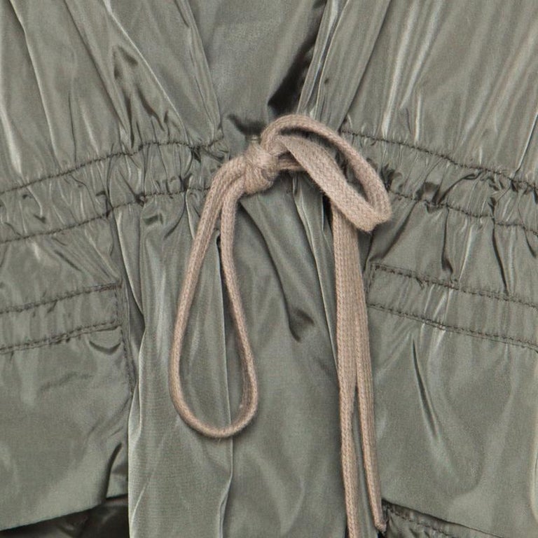 Prada Sport Olive Green Nylon Gathered Tie Detail Windcheater Jacket L ...