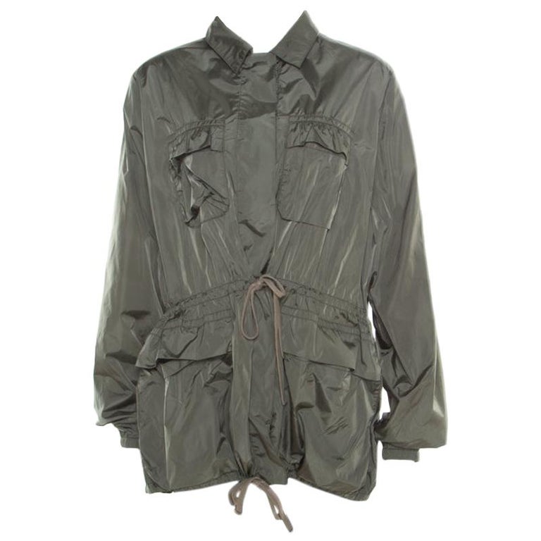 Prada Sport Olive Green Nylon Gathered Tie Detail Windcheater Jacket L ...