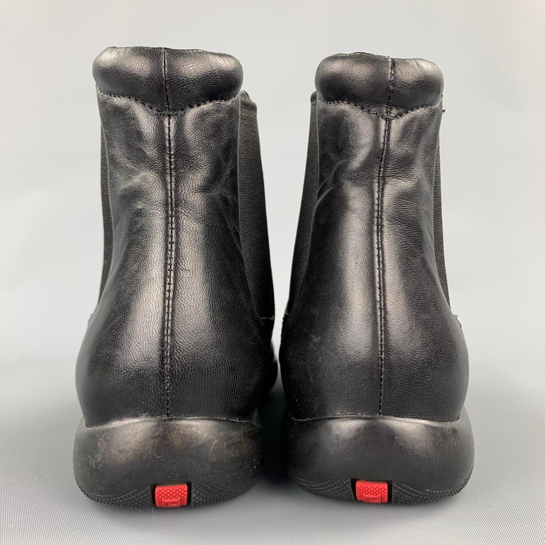 PRADA Sport Size 6.5 Black Leather Ankle Chelsea Boots at 1stDibs