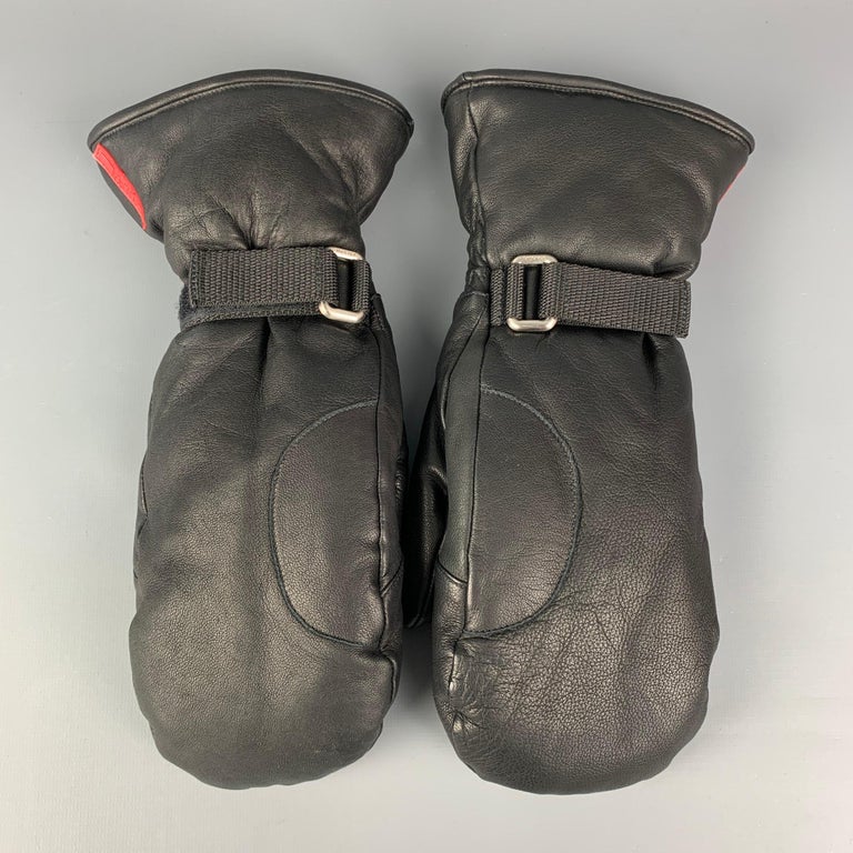 PRADA SPORT Size 6.5 Black Leather Mittens at 1stDibs