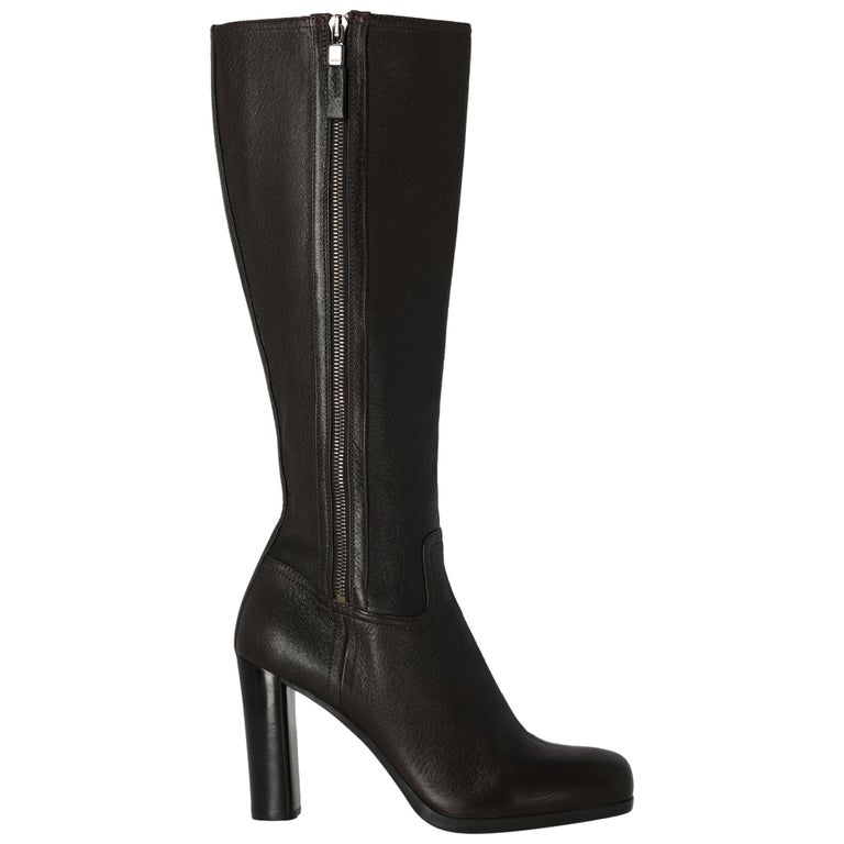 Prada Sport Women Boots Brown Leather EU 38.5 For Sale at 1stDibs