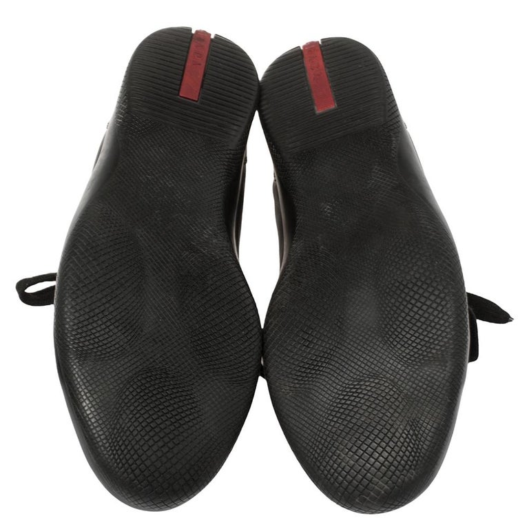 Prada Sports Black Leather Low Top Sneakers Size 44 For Sale at 1stDibs