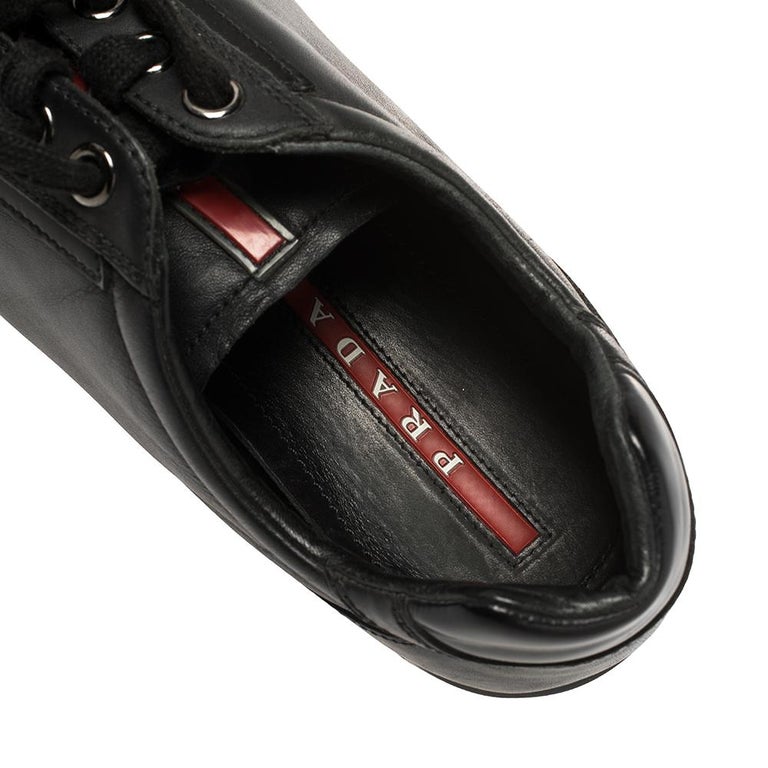 Prada Sports Black Leather Low Top Sneakers Size 44 For Sale at 1stDibs