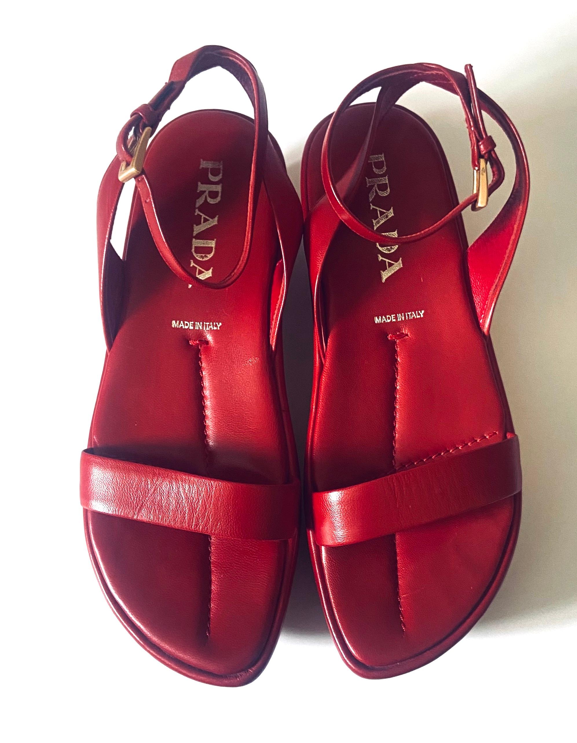 Prada Spring 1997 Red Leather Platform Sandals For Sale at 1stDibs