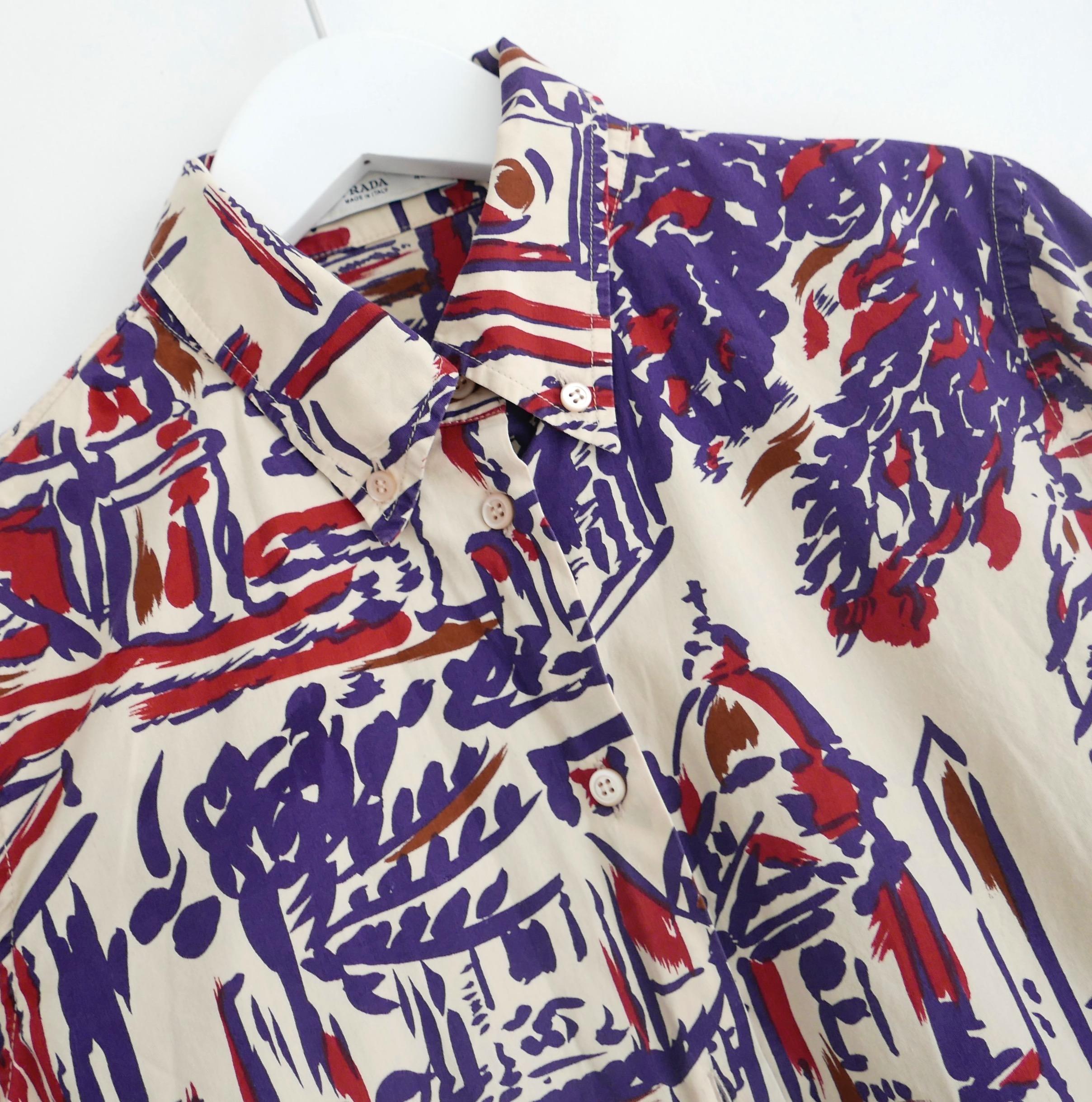 Prada Spring 2004 Mediterranean Print Shirt For Sale at 1stDibs