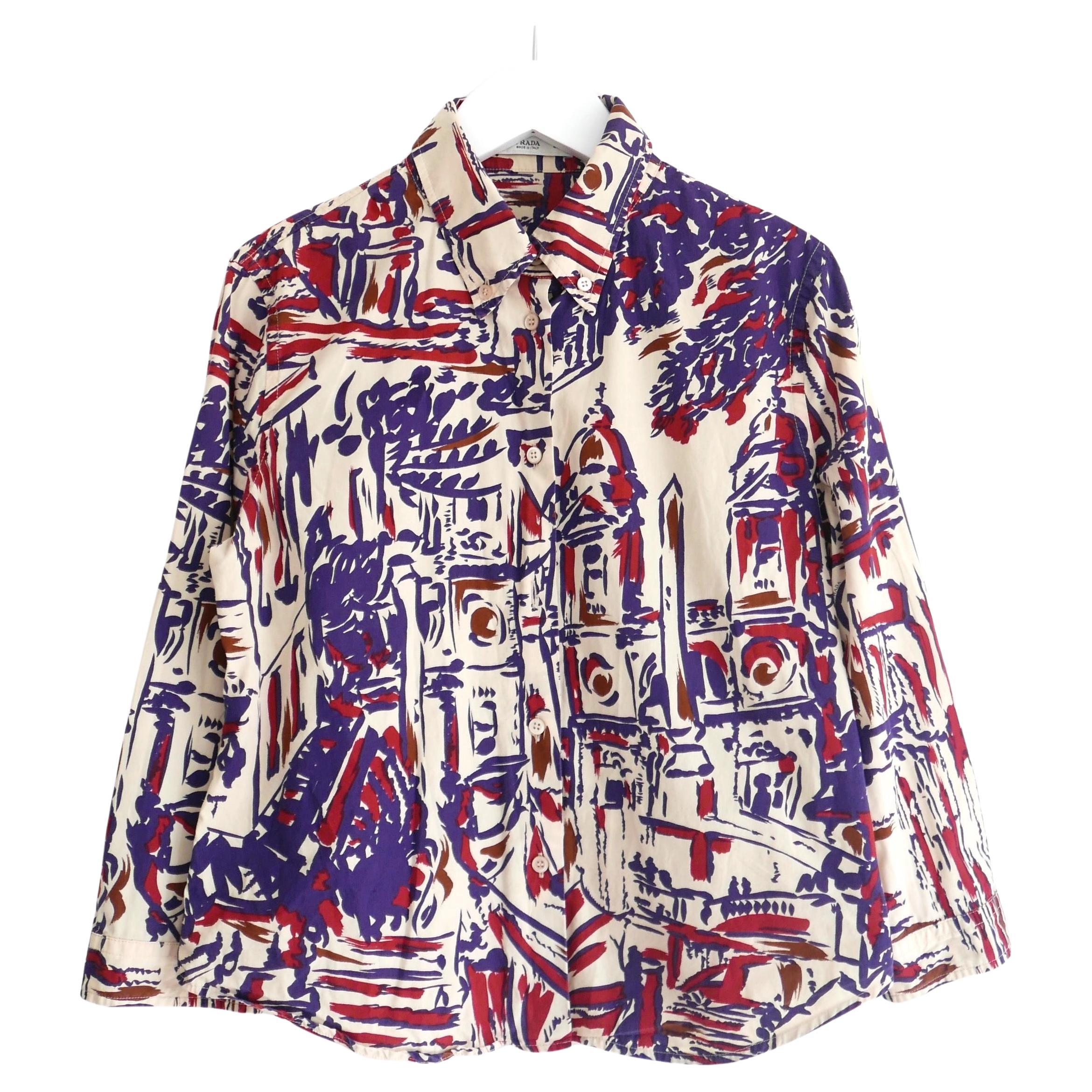 Prada Spring 2004 Mediterranean Print Shirt For Sale at 1stDibs