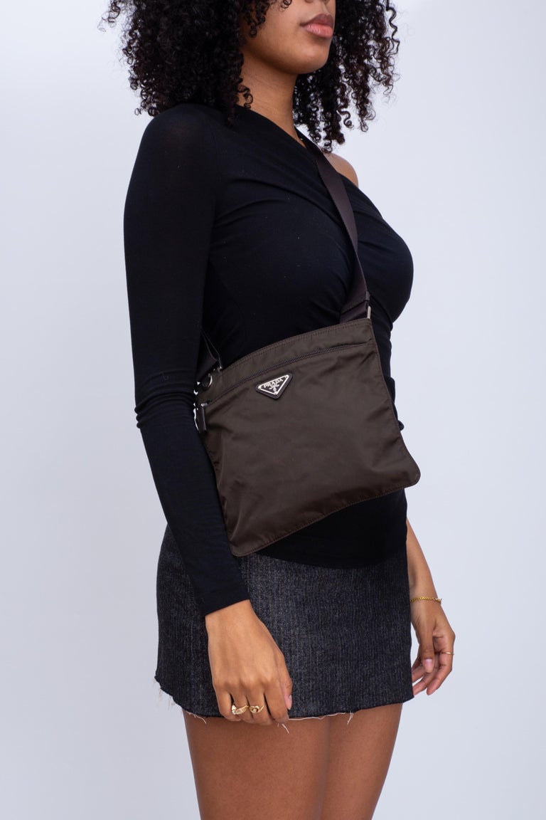 Prada Square Nylon Dark Green Crossbody Bag For Sale at 1stDibs