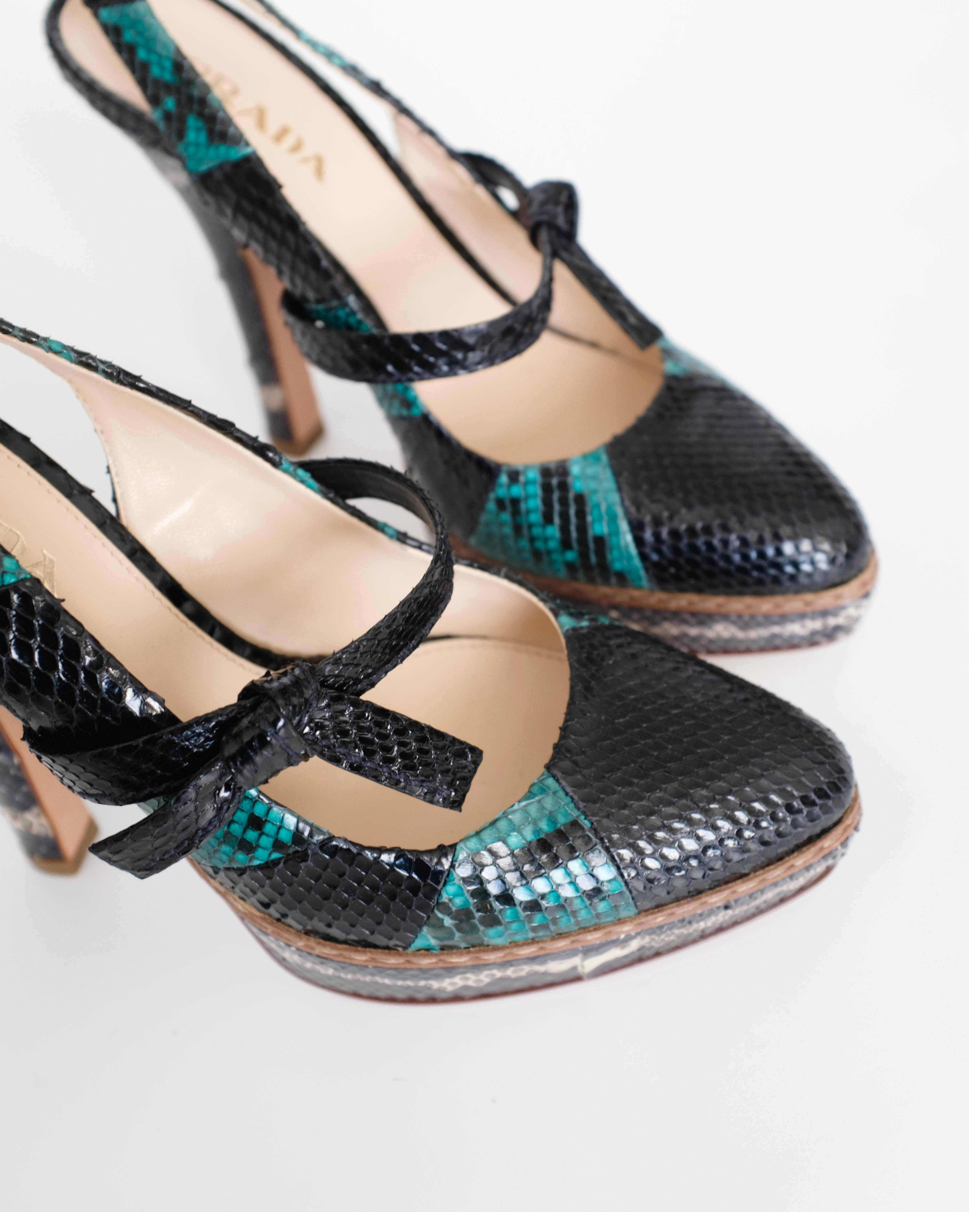 Prada SS2009 Python Mary Jane Bow Slingback Platform Heels (37) For ...