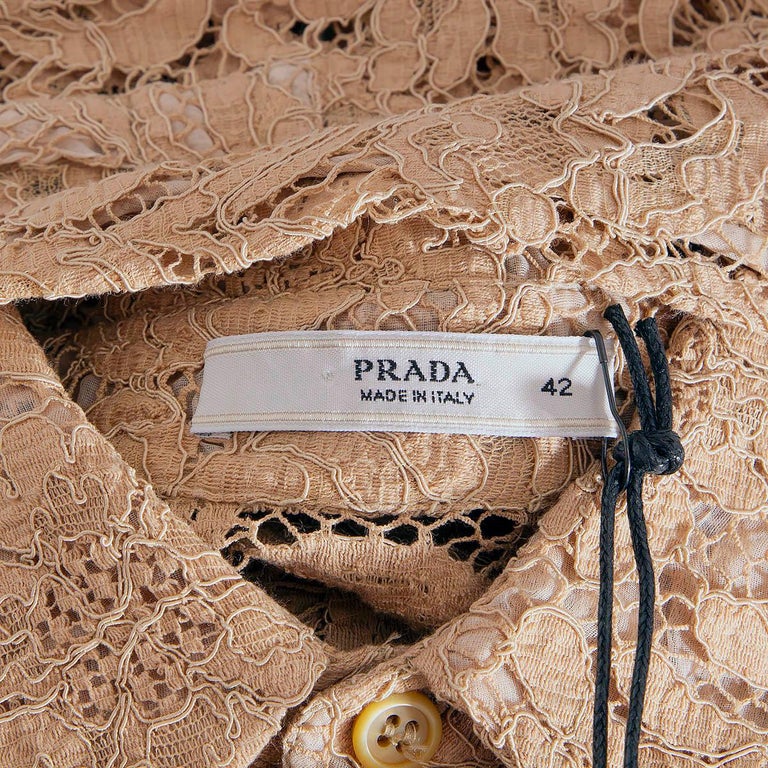 PRADA tan brown LACE Button-Up Shirt 42 M For Sale at 1stDibs