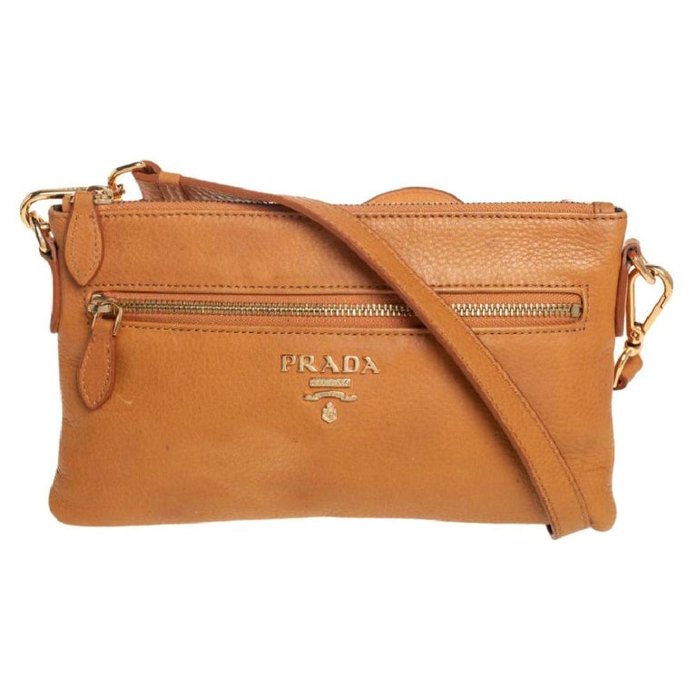 Prada Tan Leather Front Pocket Slim Shoulder Bag at 1stDibs
