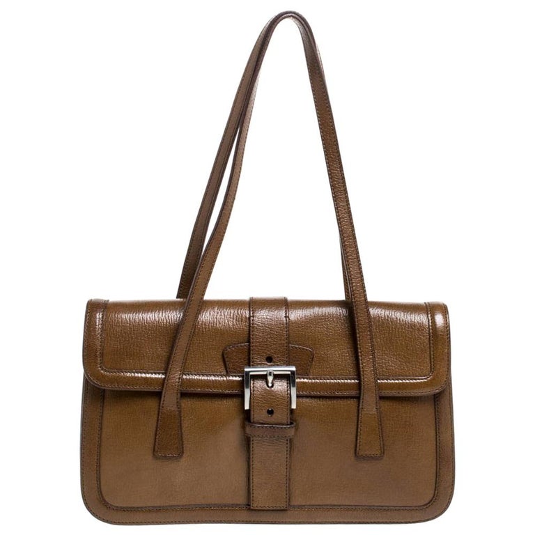Prada Tan Leather Madras Chic Shoulder Bag at 1stDibs