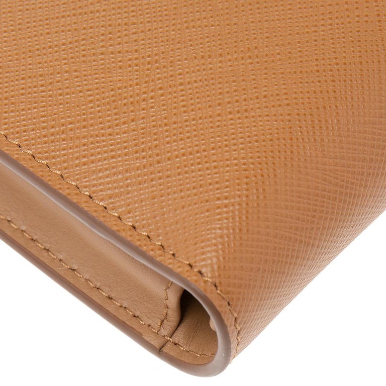 Prada Tan Saffiano Lux Leather Flap Wristlet Wallet at 1stDibs