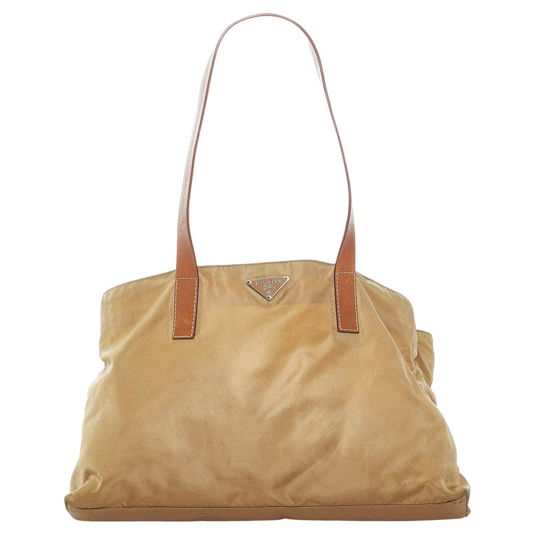Prada Tan Tessuto Shoulder Bag For Sale at 1stDibs