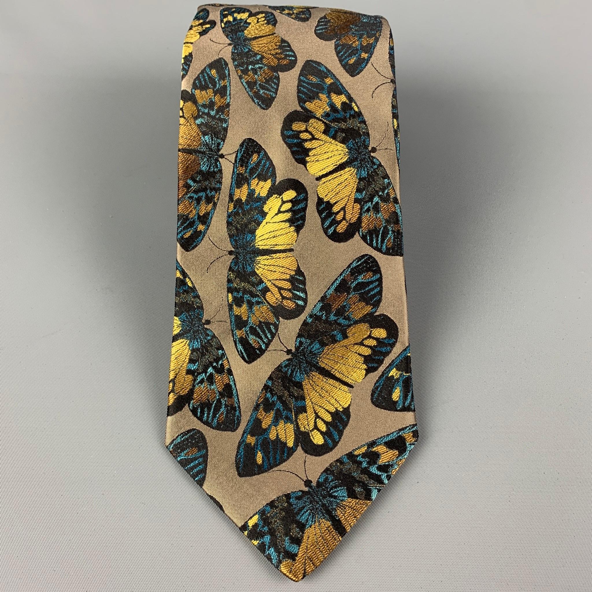 PRADA Taupe Gold Butterfly Silk Tie at 1stDibs