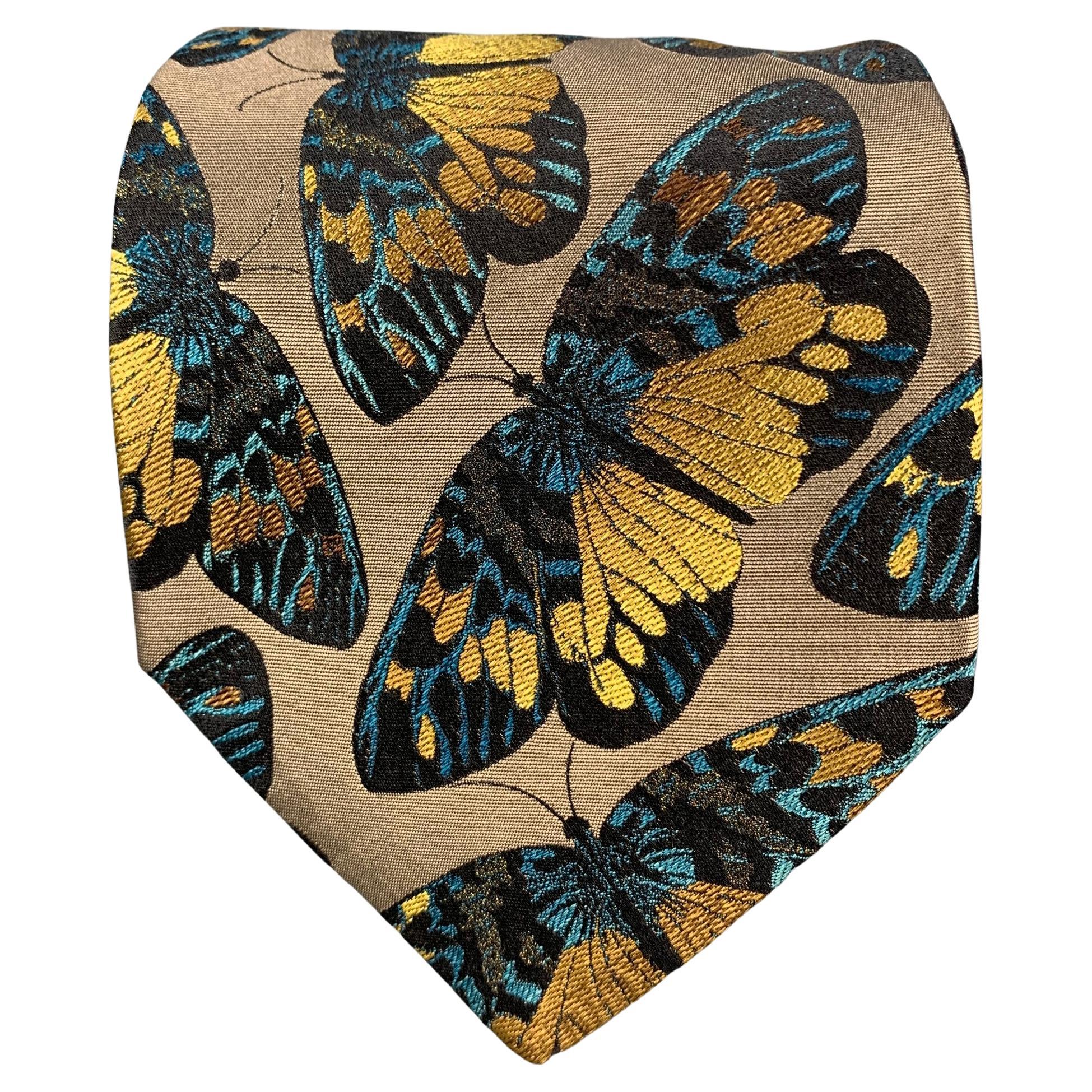 PRADA Taupe Gold Butterfly Silk Tie at 1stDibs