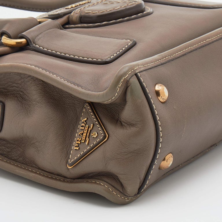 Prada Taupe Grey Leather Tote For Sale at 1stDibs