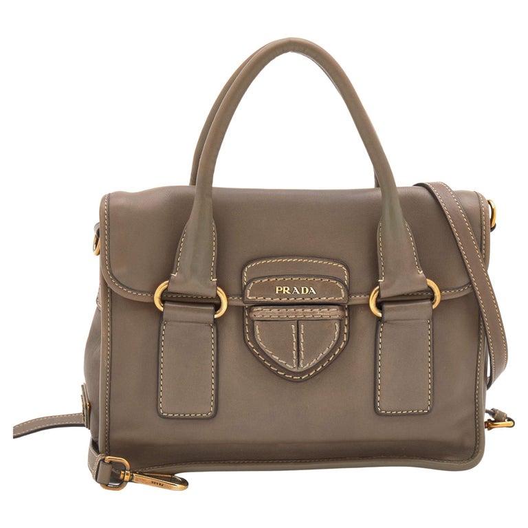 Prada Taupe Grey Leather Tote For Sale at 1stDibs