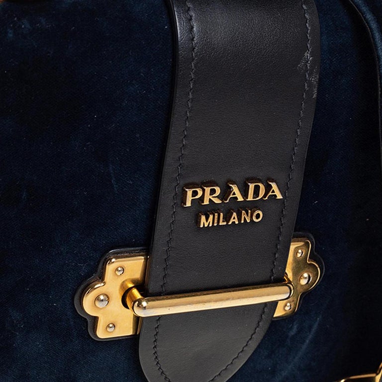 Prada Teal Blue/Black Velvet and Leather Cahier Shoulder Bag at 1stDibs