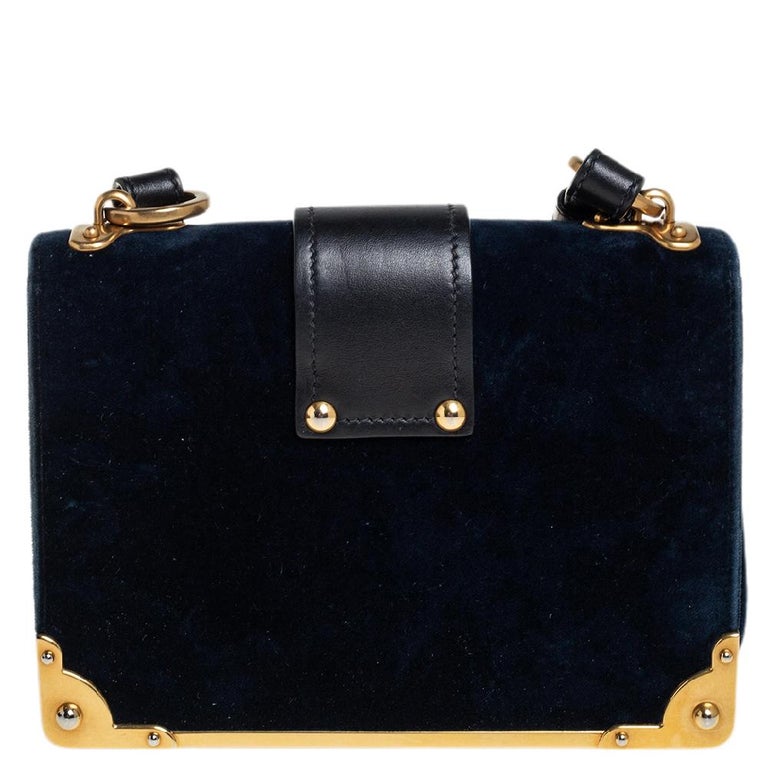 Prada Teal Blue/Black Velvet and Leather Cahier Shoulder Bag at 1stDibs