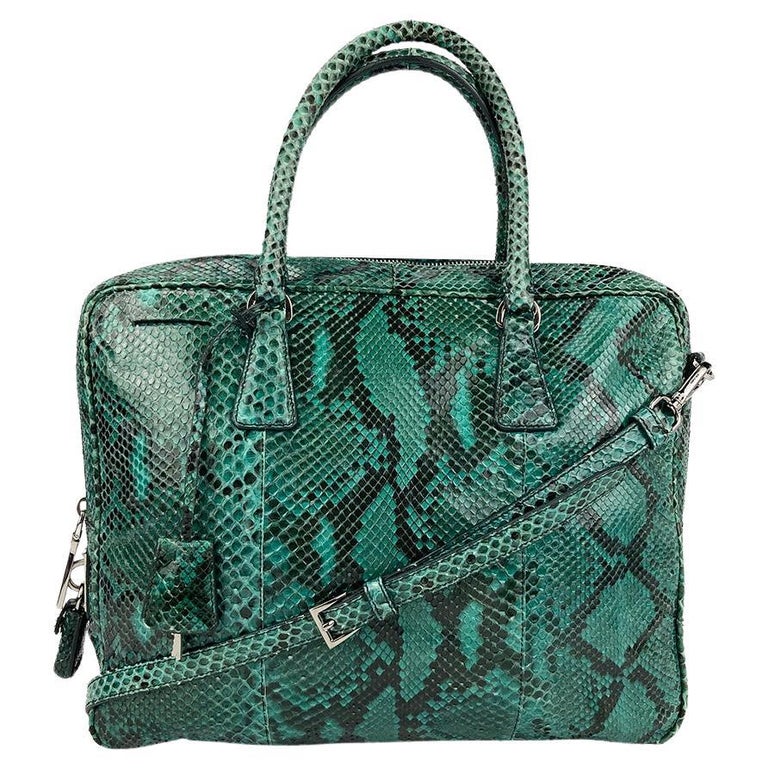 Prada Teal Snakeskin Python Top Handle Tote For Sale at 1stDibs