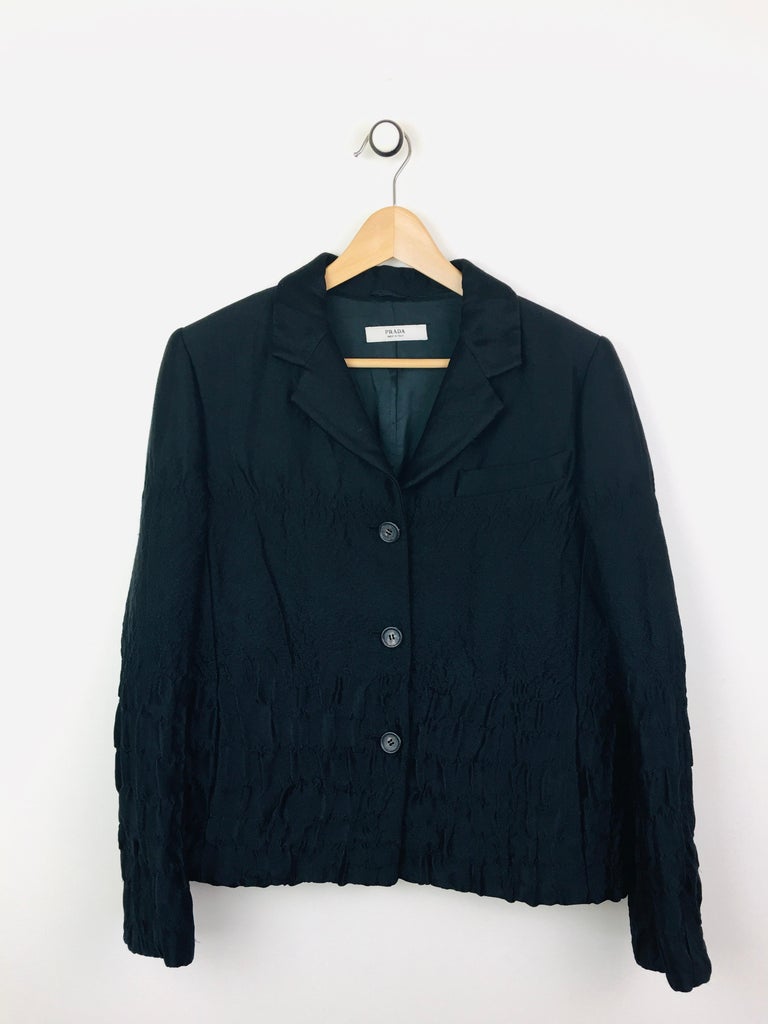 Prada Textured Distressed Black Silk Jacket For Sale at 1stDibs
