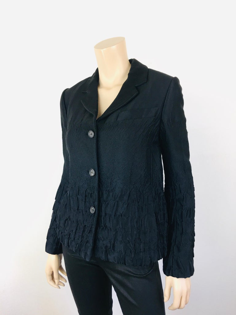 Prada Textured Distressed Black Silk Jacket For Sale at 1stDibs