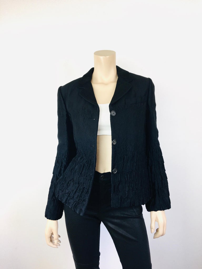 Prada Textured Distressed Black Silk Jacket For Sale at 1stDibs