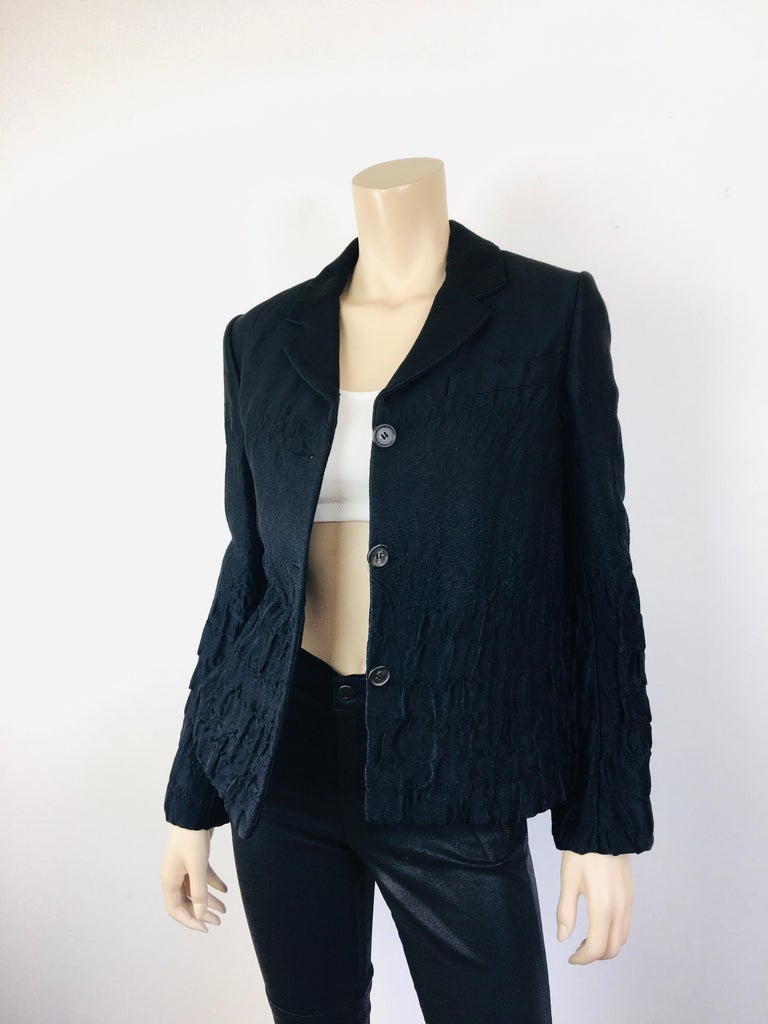 Prada Textured Distressed Black Silk Jacket For Sale at 1stDibs