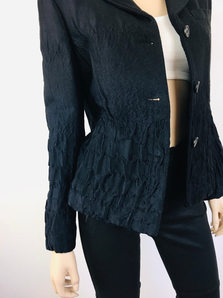 Prada Textured Distressed Black Silk Jacket For Sale at 1stDibs