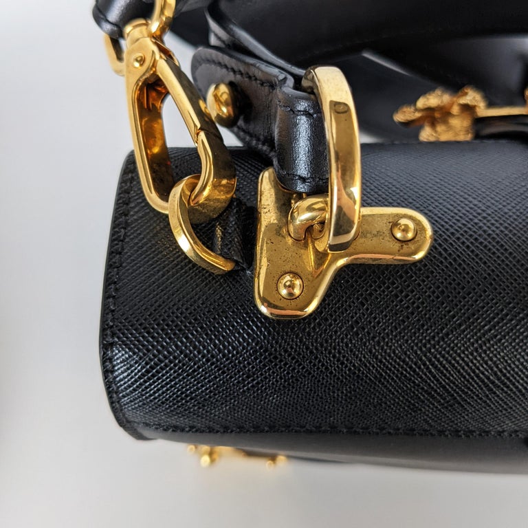 Prada Top Handle Cahier Animalier Serpent Snake Black Leather Shoulder ...