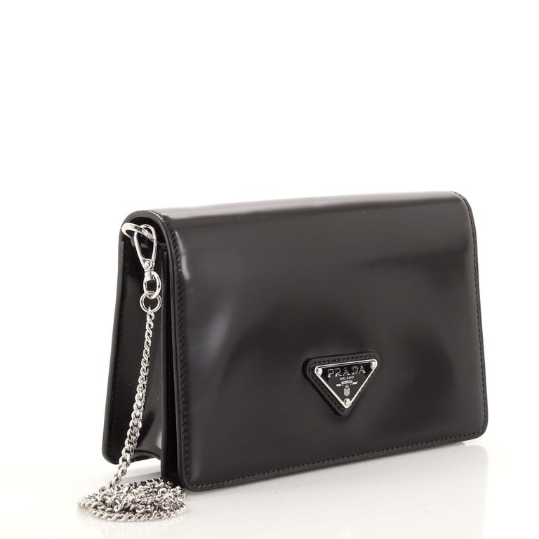 Prada Triangle Logo Plaque Chain Flap Shoulder Bag Spazzolato Leather ...