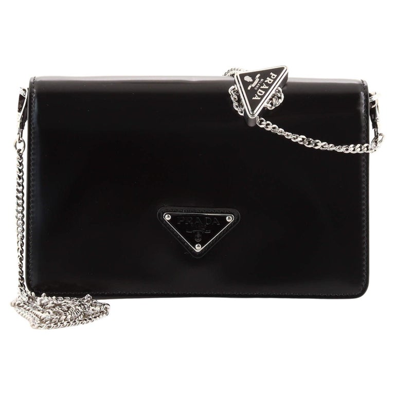 Prada Triangle Logo Plaque Chain Flap Shoulder Bag Spazzolato Leather ...