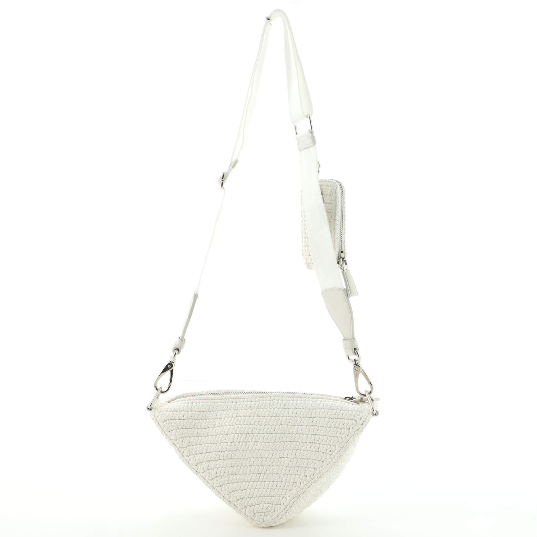 Prada Triangle Logo Zip Crossbody Bag Crochet Raffia Small at 1stDibs ...