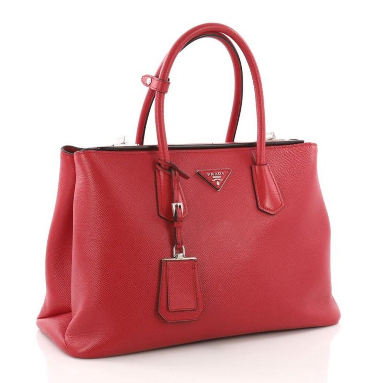 Prada Turnlock Twin Tote Saffiano Leather Medium at 1stDibs